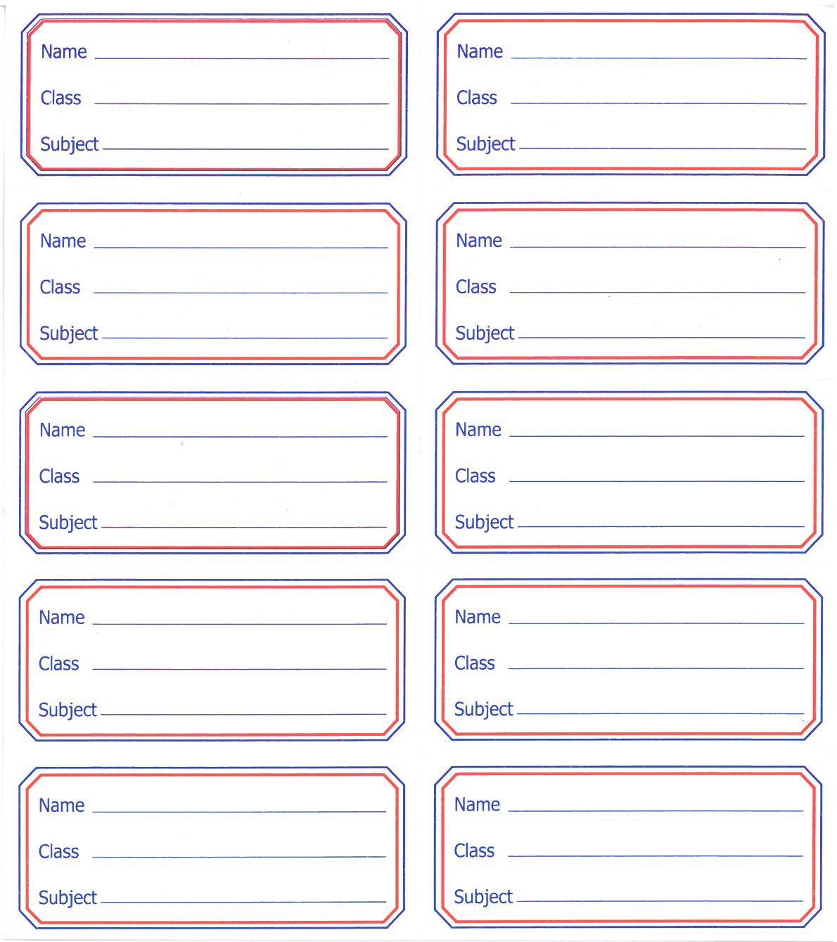 WeeOnes. 20BR-NAME/CLASS/SUBJECT COPYBOOK LABELS (SHEET OF 10 LABELS)